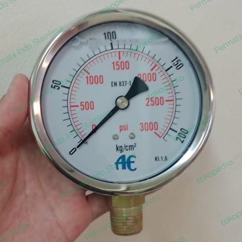 Jual Pressure Gauge Manometer Stainless 4 " inchi 200 Bar 3000 Psi AE ...