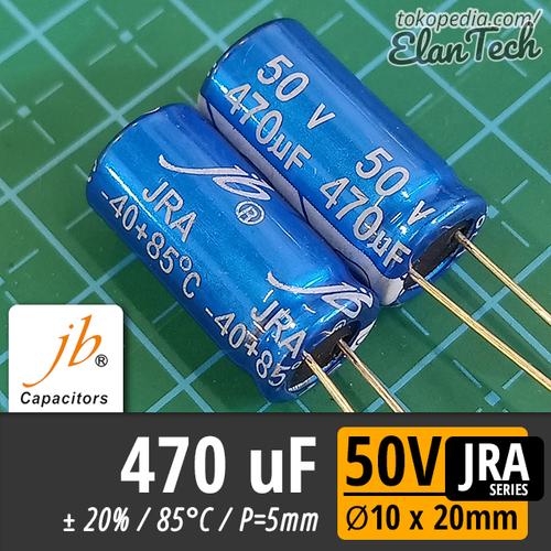Jual Elco 470uF 50V JB Capacitors JRA Series 2000H 85C Miniaturized 10x20mm P=5mm Original ...