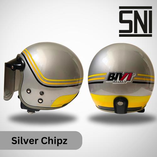 Promo Helm Bogo Retro Wanita Pria Dewasa Silver Chips SNI Full Leher ...