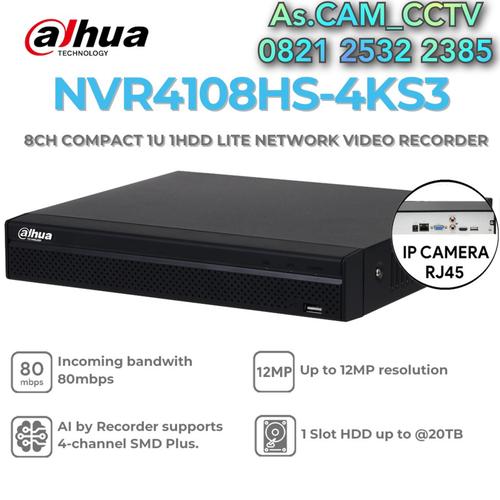 Jual DHI-NVR4108HS-4KS3 - NVR DAHUA 8 CHANNEL UP TO 12MP 1 SLOT HDD ...