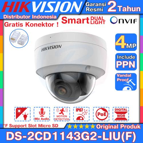 Jual Ipcam Hikvision DS-2cd1143g2-LIU Dome 4mp Hybrid Light Mic Audio onvif - Free Konektor ...
