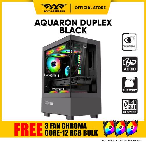Promo Casing Gaming Armaggeddon Aquaron Duplex M-ATX with Front Panel and Side Panel Tempered ...