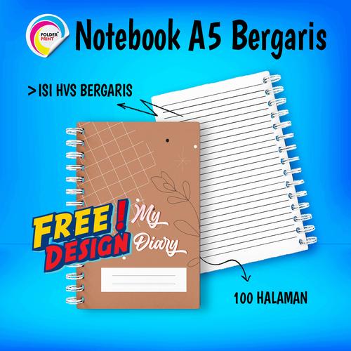 Jual Cetak Notes Custom Bergaris Block Note A5 Spiral 100 Halaman ...