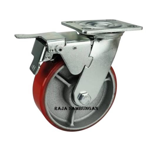 Jual Roda PU 6 Inch Hidup Rem Pelek Besi Wheel Troly Polyurethane Heavy ...