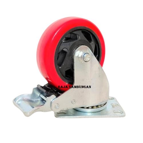 Jual Roda PU 5 Inch Rem Hidup Pelek PVC Wheel Troly Polyurethane Heavy ...
