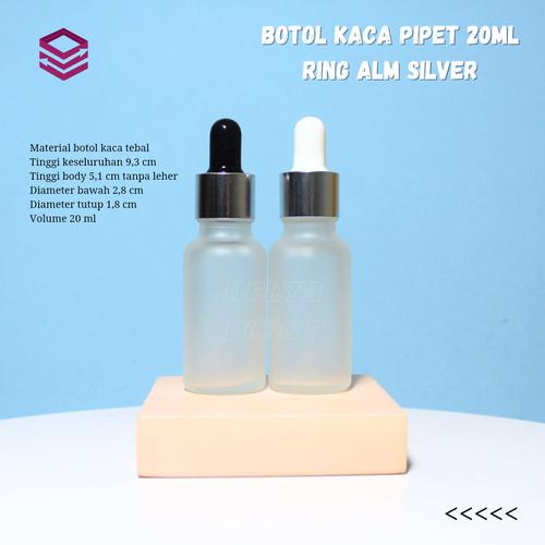 Jual botol pipet kaca 20ml bening frosted / doff - ring almunium silver ...