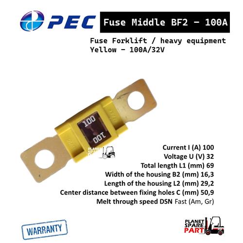 Jual Fuse 100A Middle BF2 Yellow- Fuse Forklift Fuse Heavy Equipment ...