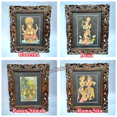 Jual Hiasan dinding persegi Lukisan bali dengan bingkai Span kayu ukir ...