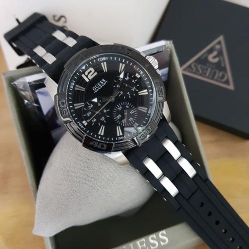 Jual ORIGINAL-Guess W0366G1 Men Black Dial Black Silicone Strap Watch ...
