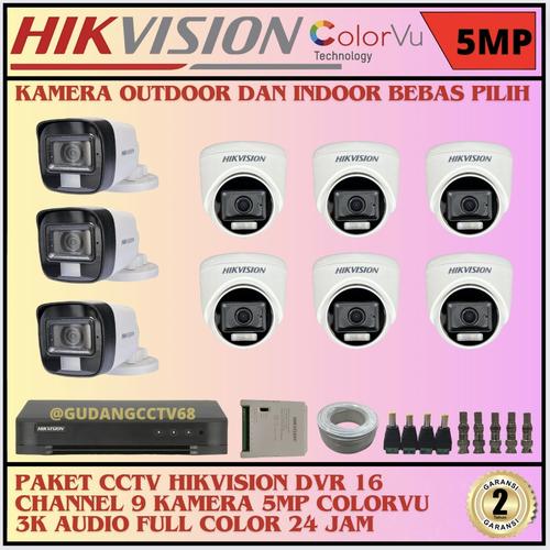 Jual paket cctv hikvision dvr 16 channel 9 kamera hikvision 5mp full ...