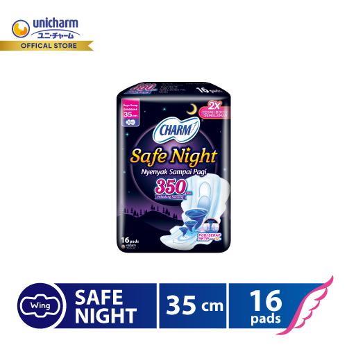 Promo Charm Pembalut Safe Night 35cm Gather 16 pads - - Unicharm ...