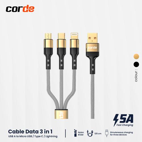 Promo Kabel Data CORDE 3 in 1 Fast Charging 5A Micro USB Lightning Type ...