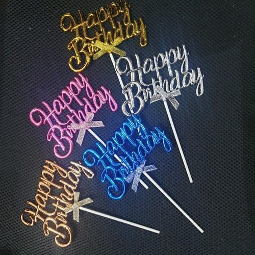 Jual topper kue happy birthday 3D plastik pita premium/cake topper hbd ...