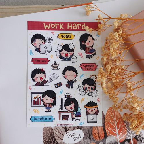 Jual Work Hard Sticker Sheet Series | Waterproof | Aesthetic Sticker ...