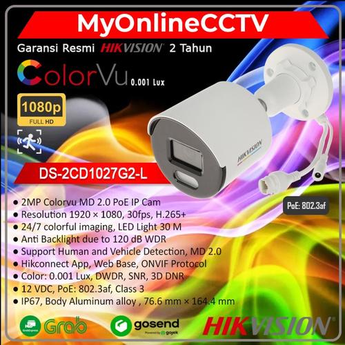 Promo DS-2CD1027G2-L Hikvision IP Camera PoE CCTV Outdoor 2MP ColorVu ...