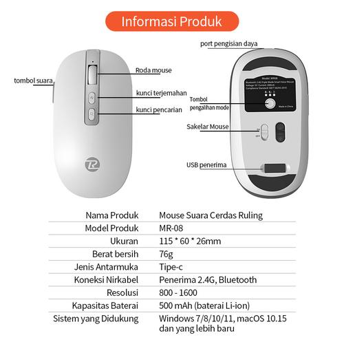 Jual Rulink MR08 Mouse AI Cerdas Pengenal Suara Wireless Rechargeable ...