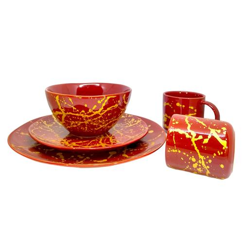 Jual BKH Set Piring Mangkok Makan Keramik Dinner Set Aesthetic - Red ...
