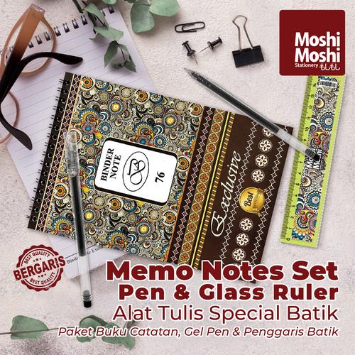 Jual Memo Notes Set Gel Ink Pen Glass Ruler Batik Paket Buku Catatan ...