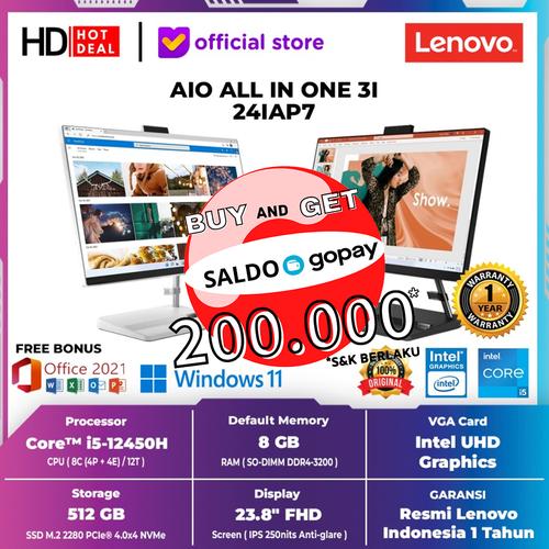 Promo LENOVO AIO ALL IN ONE 3i 24IAP7 CORE i5-12450H 8GB 512GB W11+OHS ...
