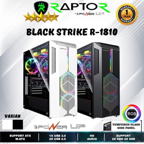 Promo Casing Gaming RAPTOR Black Strike 1810 LED RGB Tempered Glass + 2 ...