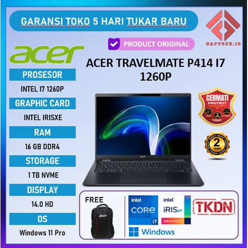 Jual Acer TRAVELMATE P414 i7 1260P 16gb 1TB Windows 11 Pro 14.0 BLK T.K ...