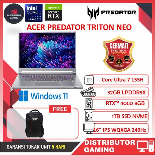 Jual ACER PREDATOR TRITON 16 Ultra 7-155H 32G 1TB RTX4060 8GB 16" IPS ...