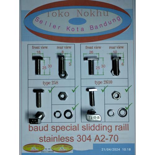 Jual baut khusus sliding rail stainless m8x25 type 258 - Kota Bandung ...