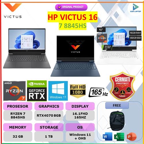Jual HP Victus 16 RTX4070 8GB RYZEN 7 8845HS 32GB 1TB W11+OHS 16.1FHD ...