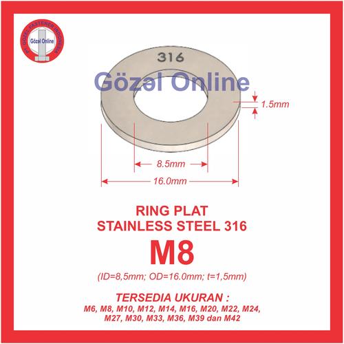 Jual Ring plat M8 - ID 8,5mm OD 16,0mm tebal 1,5mm - Stainless steel ...