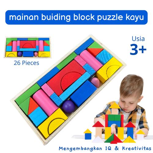 Promo Mainan Buiding Block Puzzle Kayu Montessori Anak Perempuan Laki ...