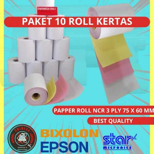Jual KERTAS KASIR dot matrix ukuran 75x60 mm / 3 PLY/ 1 SLOP/ISI 10 ...