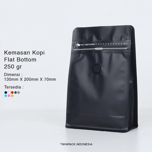 Jual Kemasan Kopi 200 - 250 Gram Hitam Flat Bottom Valve Packaging Kopi ...