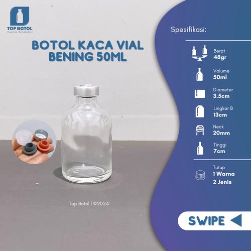 Jual Botol Kaca Vial 50ml Bening Baru Pinisilin 50ml Botol Farmasi ...