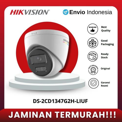 Promo Hikvision Audio IP Cam PoE CCTV 4MP DS-2CD1347G2H-LIUF ColorVu Dual Light Turret Indoor ...