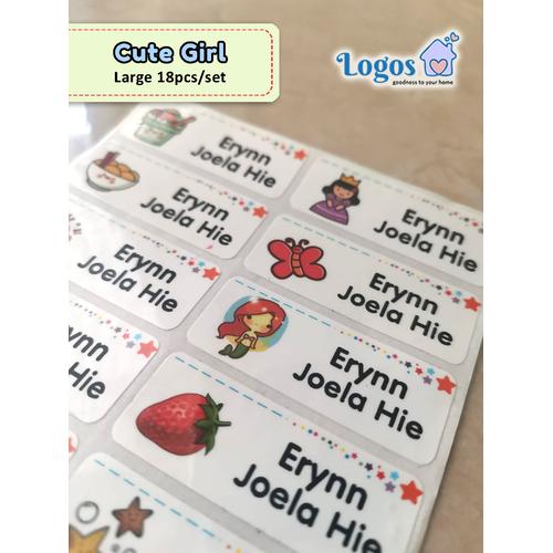 Promo Cute Girl LARGE Kawaii Sticker label nama waterproof stiker nama ...