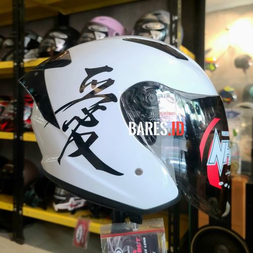 Promo Helm NHK R1 Elite White Sticker Kanji Black Open Face - M - Kab ...