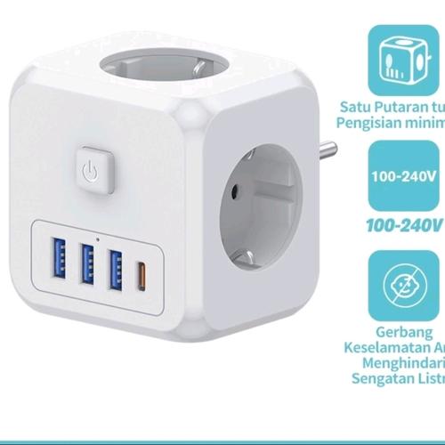Jual Stop Kontak Colokan Listrik Kubus 7 in 1 (USB*3 + Colokan*3 +Type ...