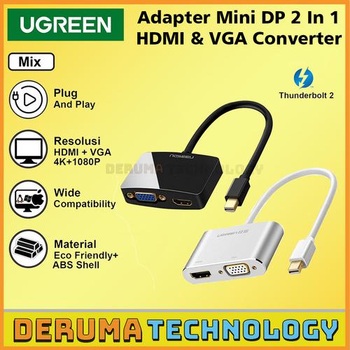 Jual UGREEN Converter Mini DP Thunderbolt Display to HDMI & VGA 4K For Layar Monitor Proyektor ...