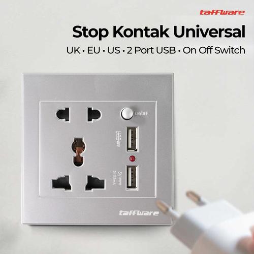 Jual Stop Kontak UK EU US +2 USB Port Dinding Tembok Colokan Socket LC ...