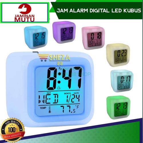 Jual Jam Digital LED Meja Kubus Digital Alarm Berubah 7 Warna Moody ...