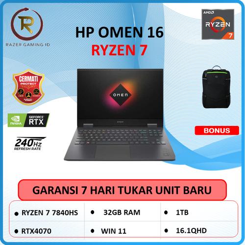 Jual LAPTOP HP OMEN 16 RYZEN 7 7840HS RTX4070 RAM 32GB SSD 1TB 16.1QHD ...