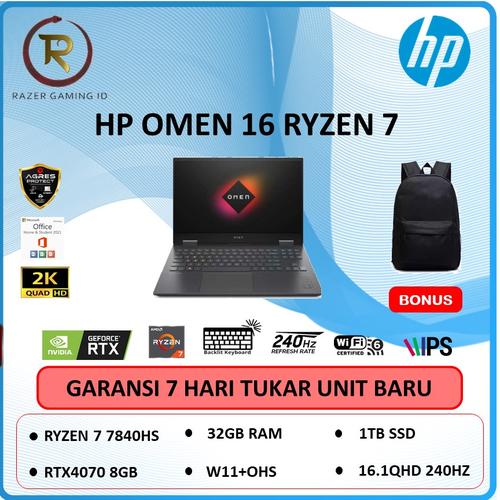 Jual HP OMEN 16 RYZEN 7 7840HS RTX4070 RAM 32GB SSD 1TB W11+OHS 16.1QHD ...