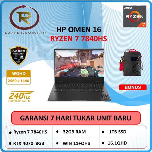 Jual HP OMEN 16 RYZEN 7 7840HS RTX4070 RAM 32GB SSD 1TB W11+OHS 16.1QHD ...
