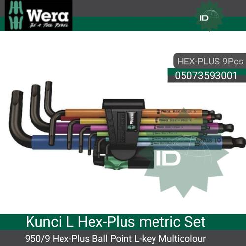 Jual Kunci L Hex-Plus Metric Set 05073593001 Ball Point L-Key Wera 9 ...