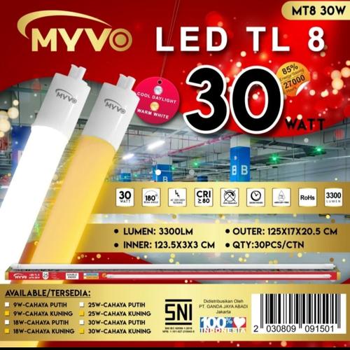 Jual MYVO LAMPU TL T8 LED PANJANG 120 CM 18W 25W 30 WATT SNI BERGARANSI 1 TAHUN - 30W PUTIH ...