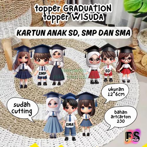 Jual (1pcs) topper buket wisuda GRADUATION kartun anak SD, SMP, SMA ...