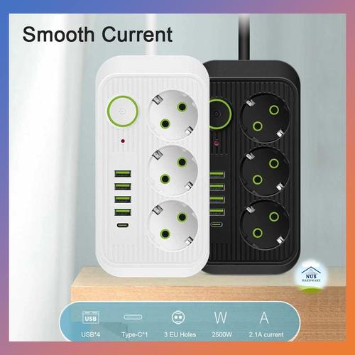 Jual Stop Kontak Soket standar EU 3 Plug 4 USB 1 USB Type C 10A 250 V ...