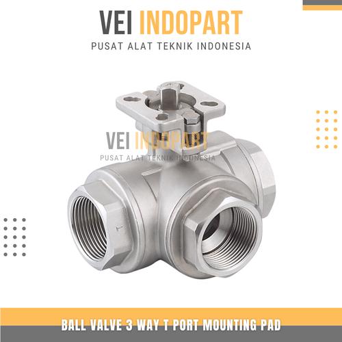 Jual 2" Stop Kran Ball Valve 3 Way Mounting Pad Actuator Type T Port ...