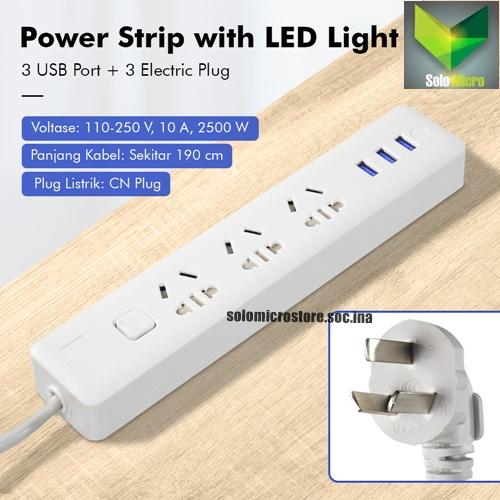Jual POWERSTRIP 3 USB Lubang Port and 3 Electric Plug with LED Light ...