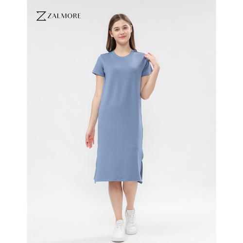 Promo Zalmore Basic Midi Dress with Slit Premium Knit - Black, L - Kab ...